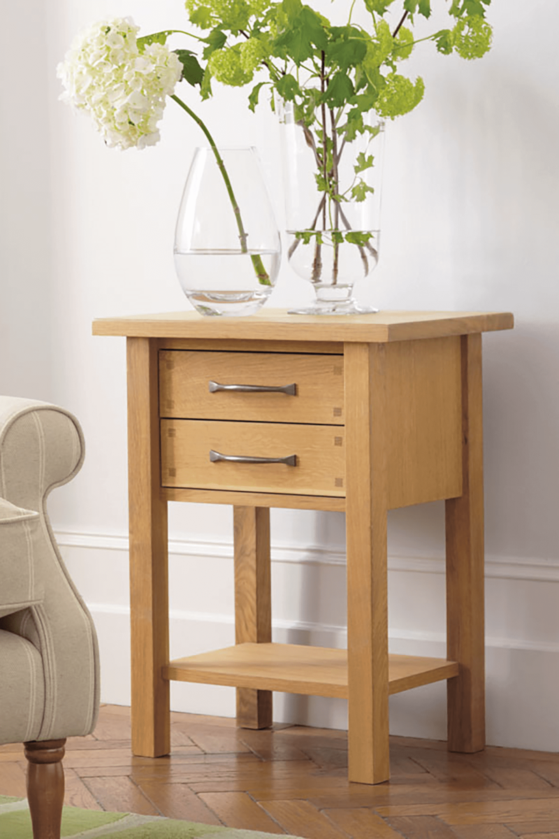 Milton 2 Drawer Side Table (Oak) – Qualita Ltd