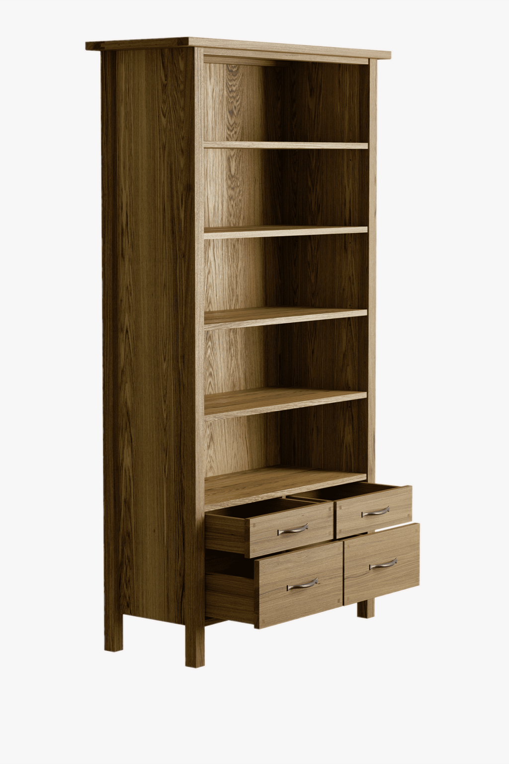 Milton 4 Drawer Single Bookcase (Oak) – Qualita Ltd
