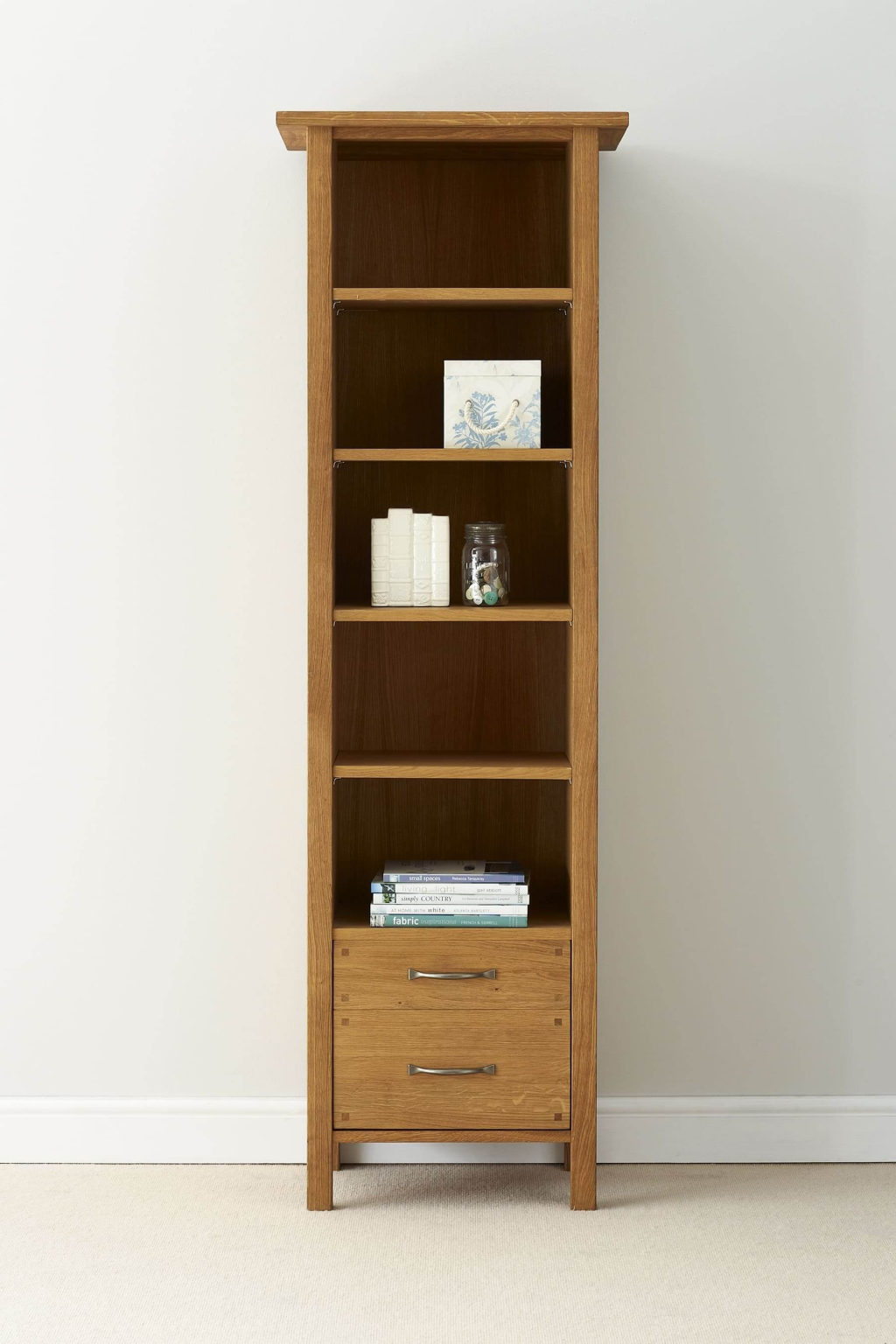 Milton 2 Drawer Single Bookcase (Oak) – Qualita Ltd