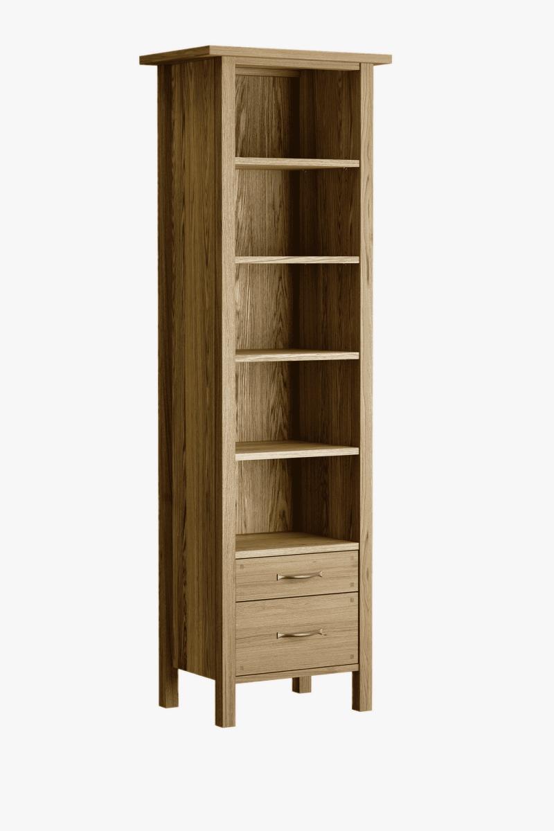 Milton 2 Drawer Single Bookcase (Oak) – Qualita Ltd