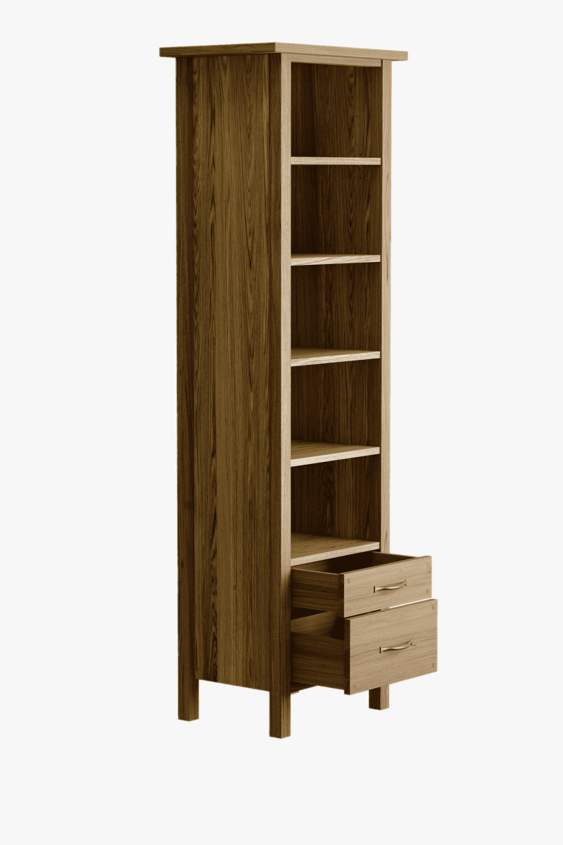 Milton 2 Drawer Single Bookcase (Oak) – Qualita Ltd