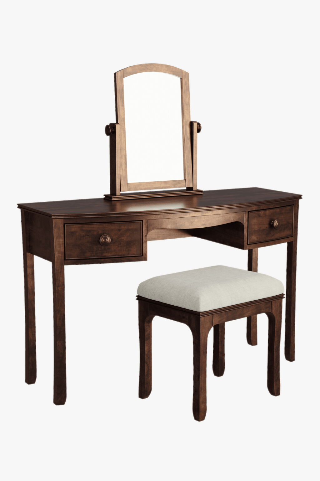 Broughton 2 Drawer Dressing Table, Stool & Mirror Set (Dark) – Qualita Ltd