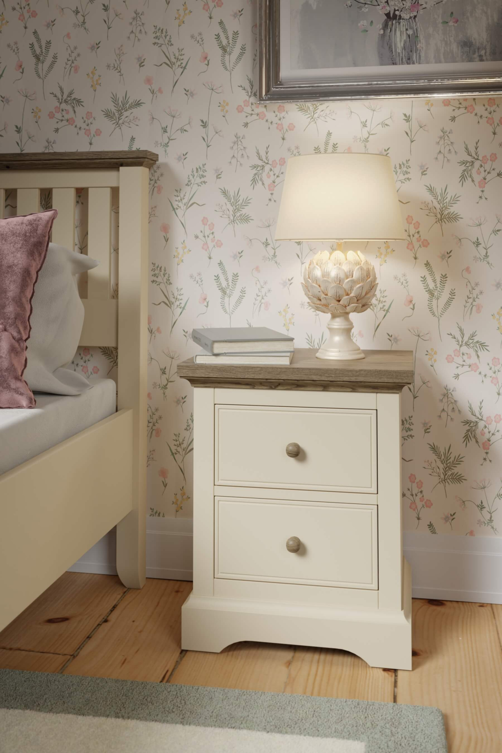 Oakham 2 Drawer Bedside Table (Cream) – Qualita Ltd