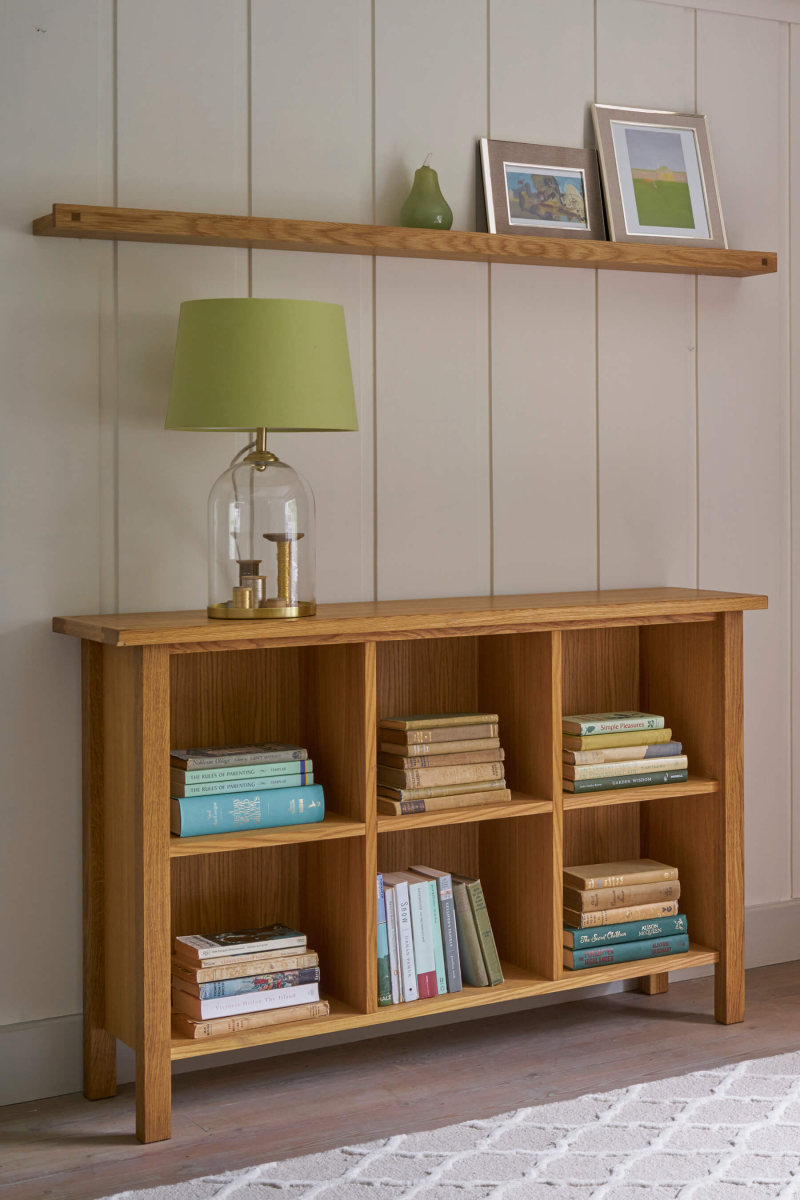 Milton Low Bookcase (Oak) – Qualita Ltd