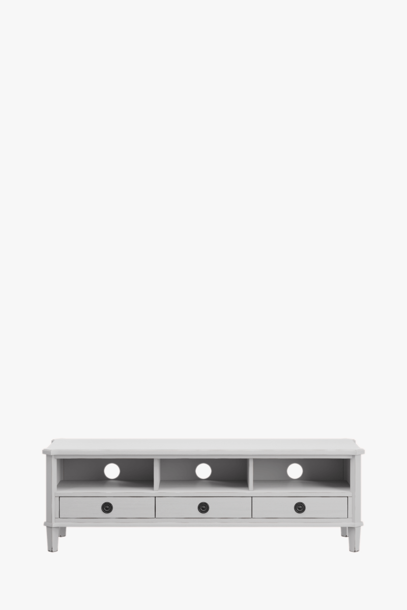 Henshaw 3 Drawer Wide TV Unit (Pale Steel) – Qualita Ltd