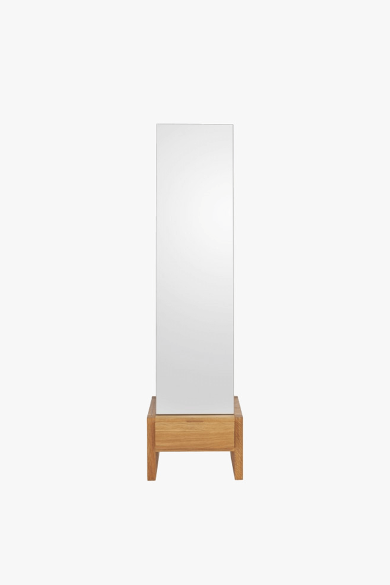 Hana II Freestanding Mirror with Storage (Oak) – Qualita Ltd